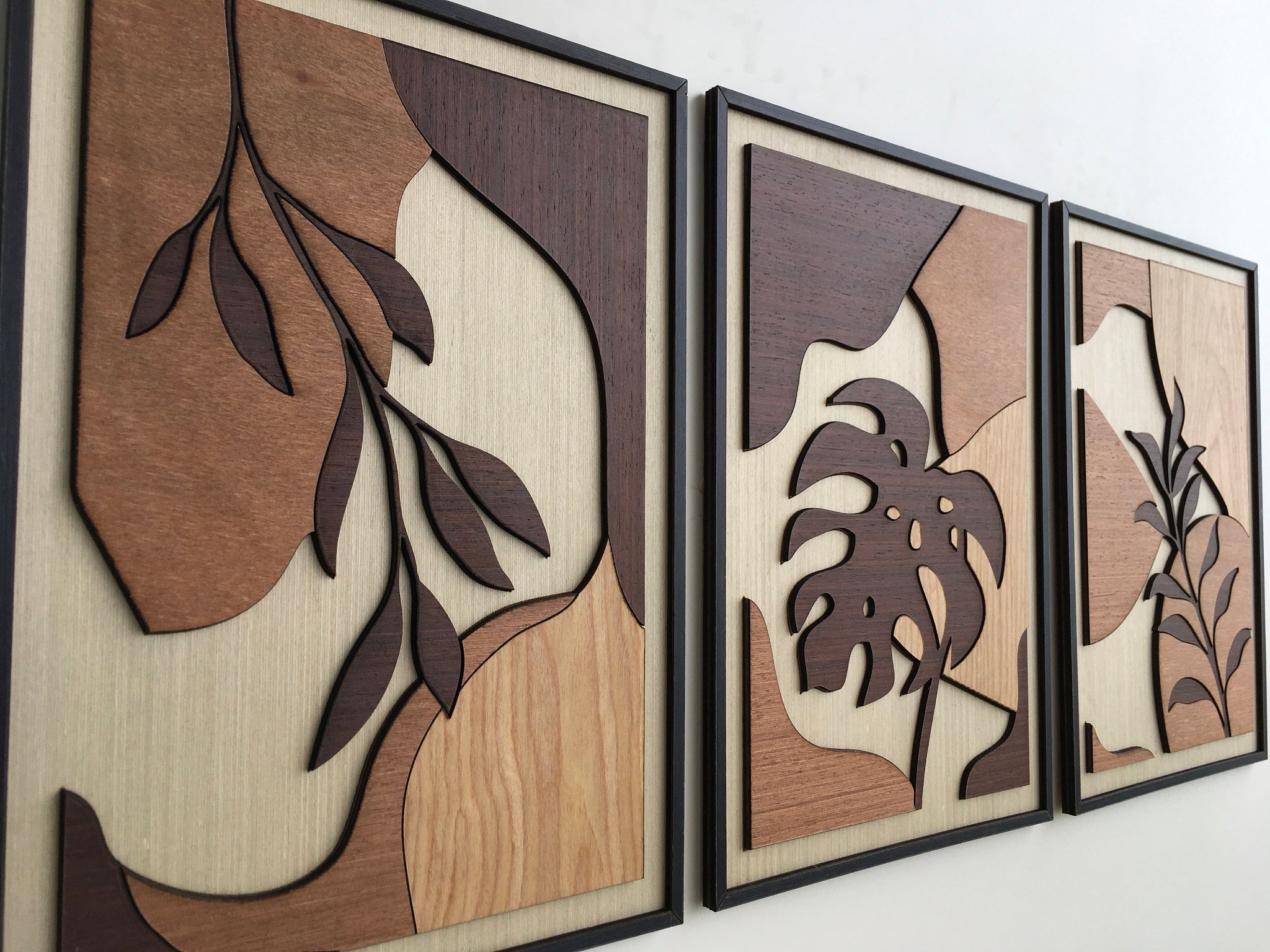Tropical Leaf Wood Wall Art Set of 3 - Botanical Decor | Artora – Cielo ...